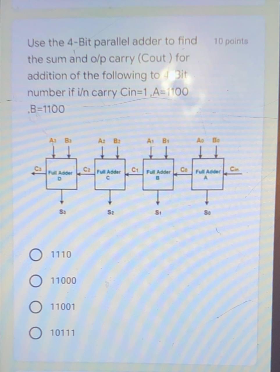 Solved 10 points Use the 4-Bit parallel adder to find the | Chegg.com