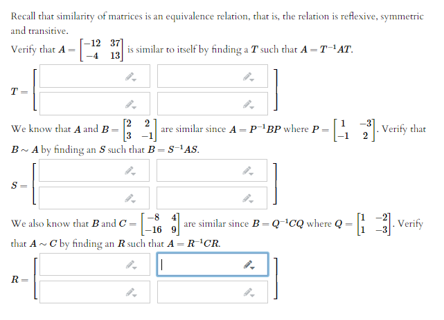 Solved Recall that similarity of matrices is an equivalence | Chegg.com