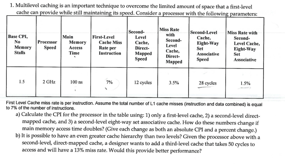 Solved 1. Multilevel caching is an important technique to | Chegg.com