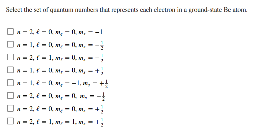 Solved How many electrons in an atom could have these sets | Chegg.com