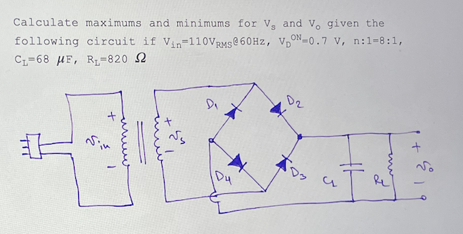Solved Calculate maximums and minimums for V, and V. given | Chegg.com