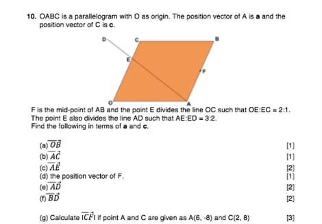 Solved 10. OABC is a parallelogram with O as origin. The | Chegg.com