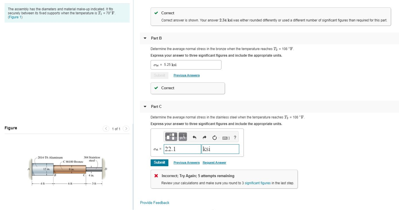 Solved The assembly has the diameters and material make-up | Chegg.com