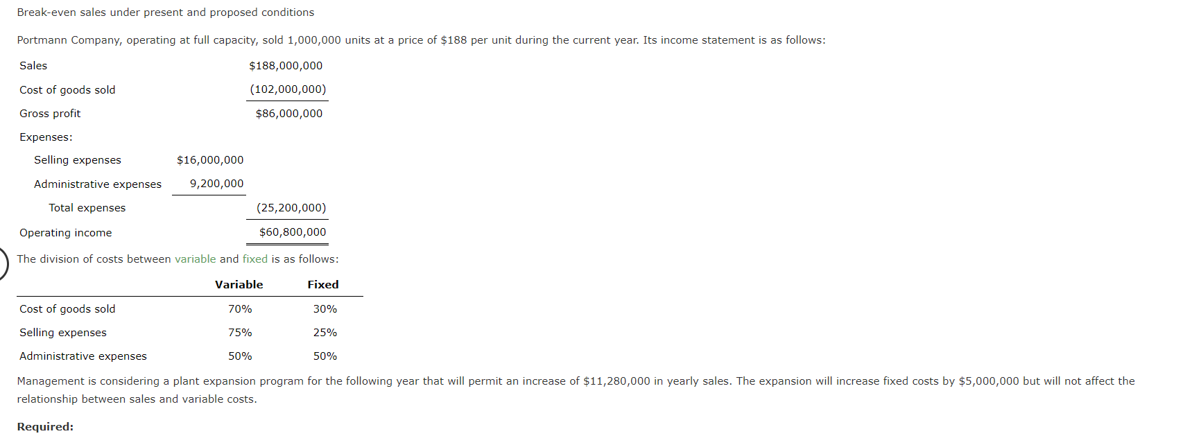 Solved 1. Determine the total variable costs and the total | Chegg.com