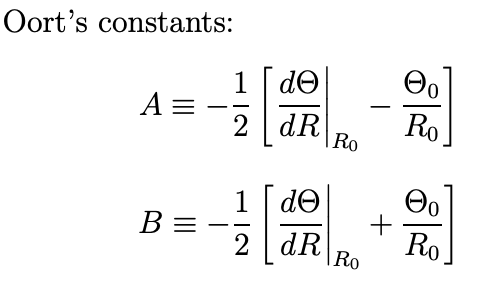Solved Oort's constants: Өо 1 [de 2 dR A _ Ro Ro 1 de 2dR Өо | Chegg.com