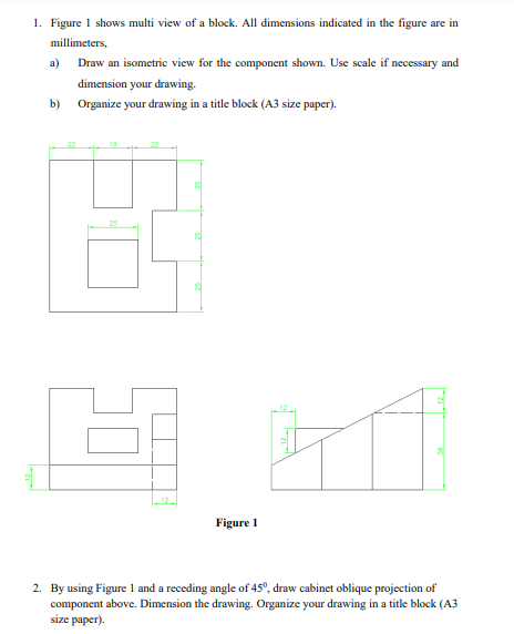Solved 1. Figure 1 shows multi view of a block. All | Chegg.com