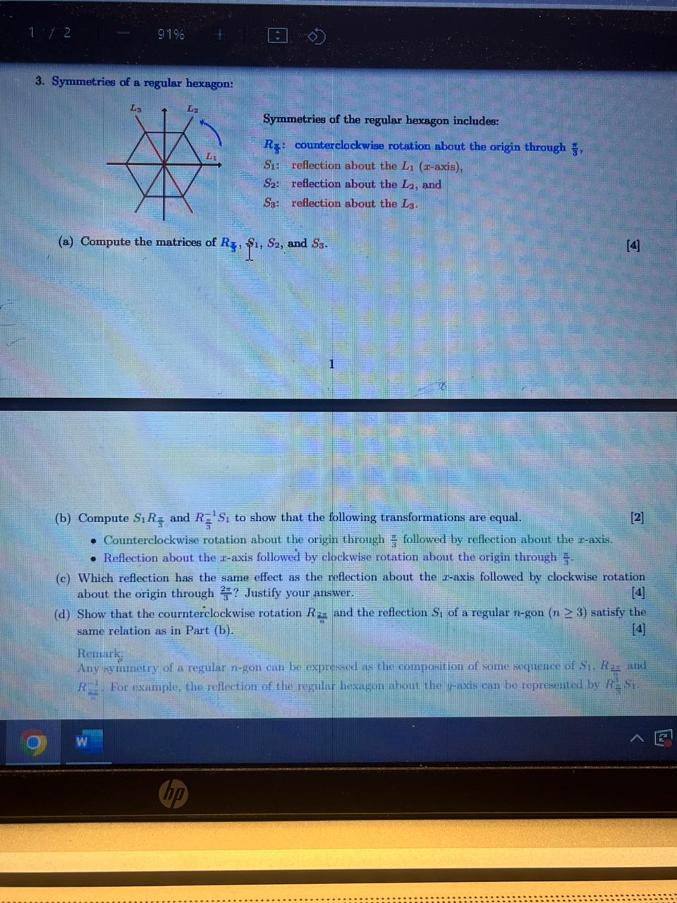 Solved Symmetries of a regular hexagon: Symmetries of the | Chegg.com