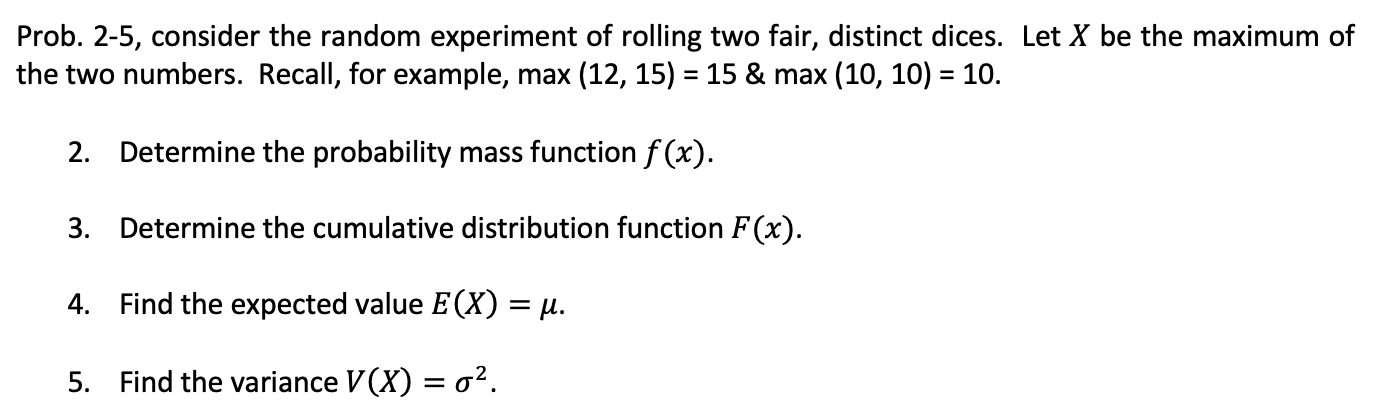 Solved Prob. 2-5, consider the random experiment of rolling | Chegg.com