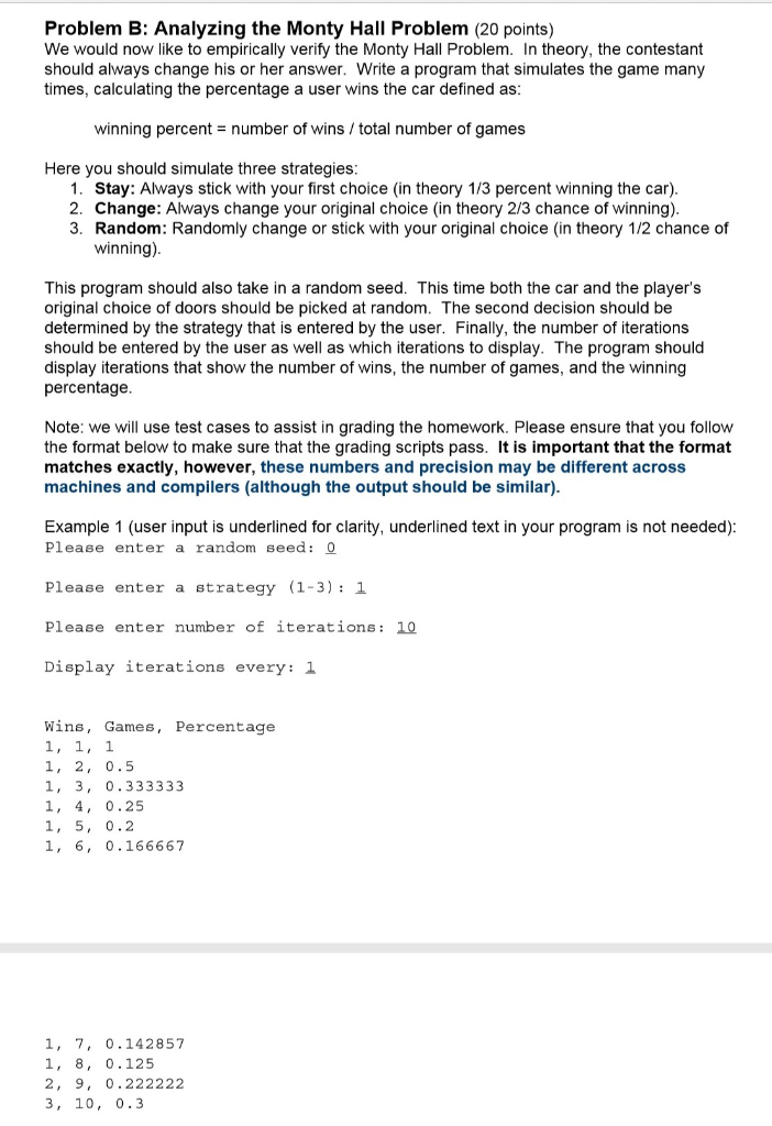 Solved Problem B: Analyzing the Monty Hall Problem (20 | Chegg.com