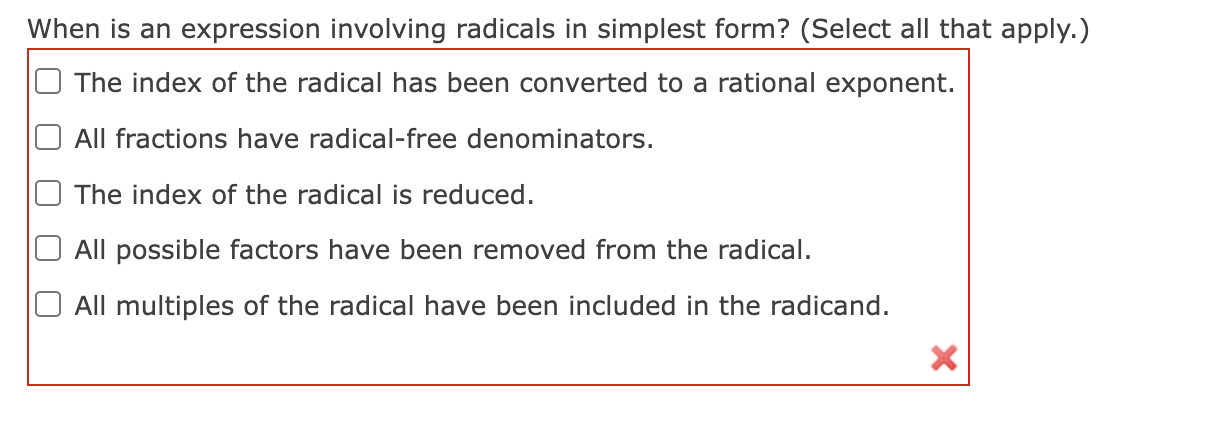 Solved When is an expression involving radicals in simplest | Chegg.com