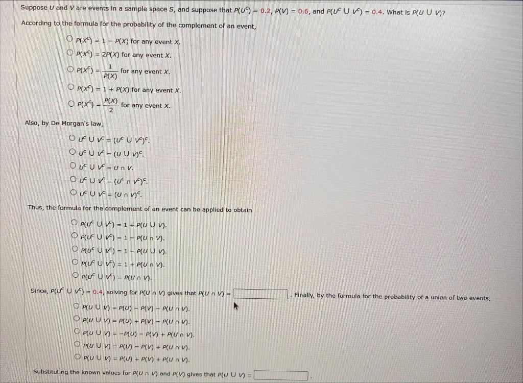 Solved Suppose U and V are events in a sample space S, and | Chegg.com