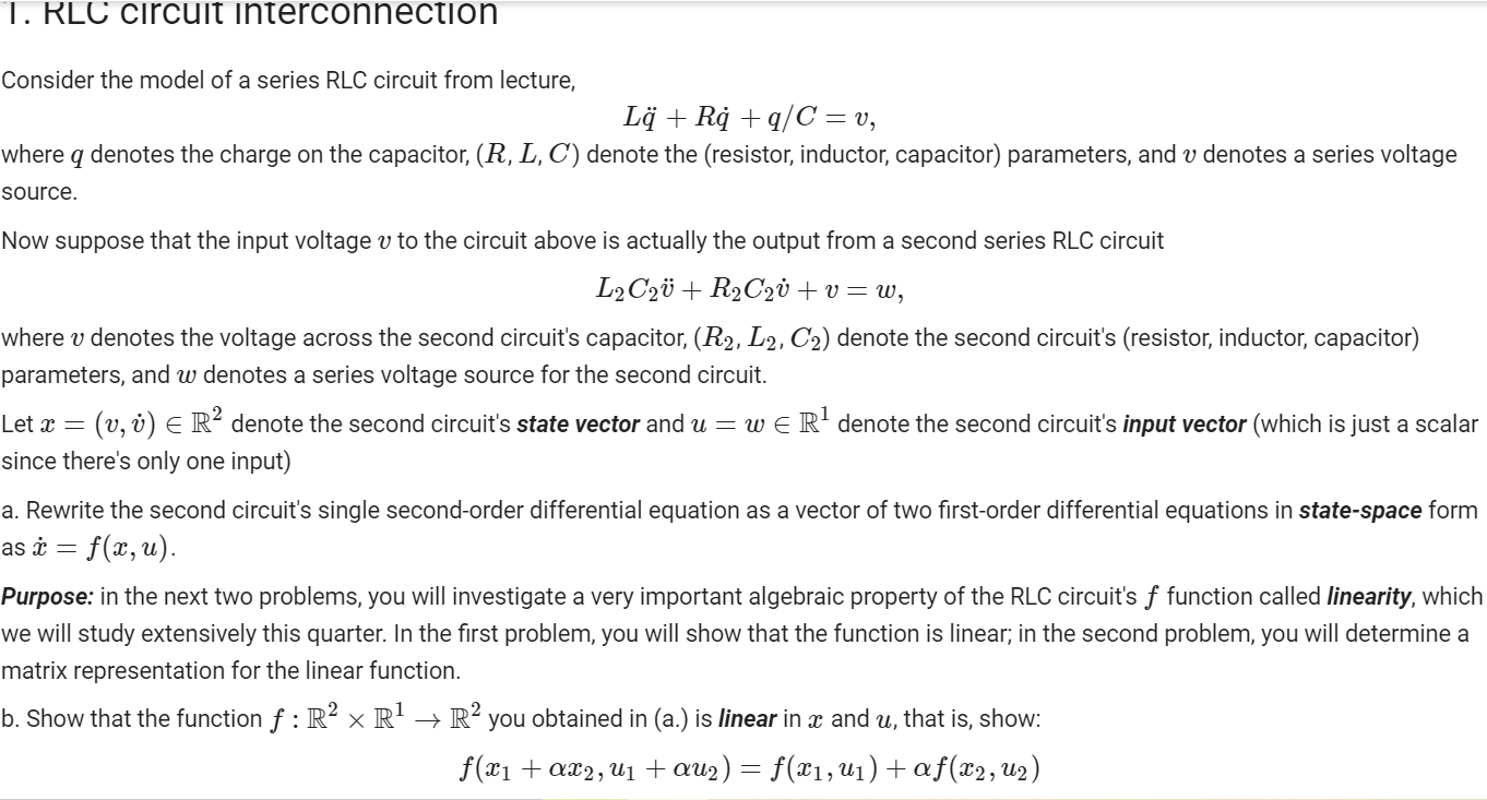 1. RLC circuit Interconnection Consider the model of | Chegg.com