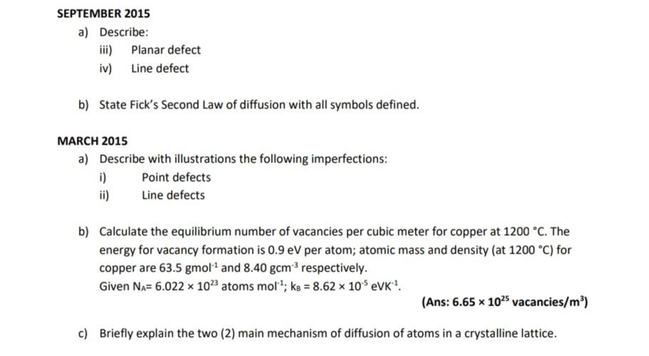 Solved SEPTEMBER 2015 a) Describe: iii) Planar defect iv) | Chegg.com