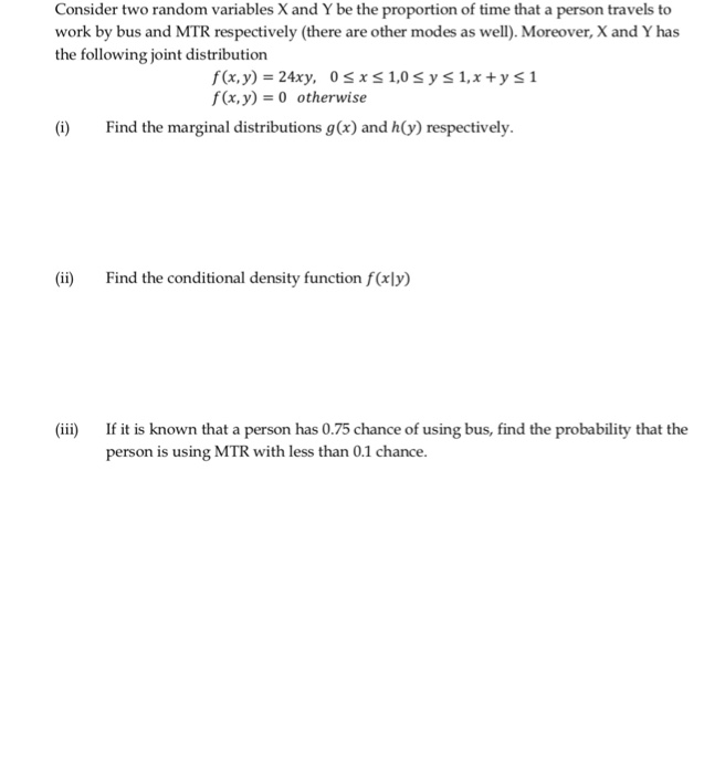 Solved Consider two random variables X and Y be the | Chegg.com