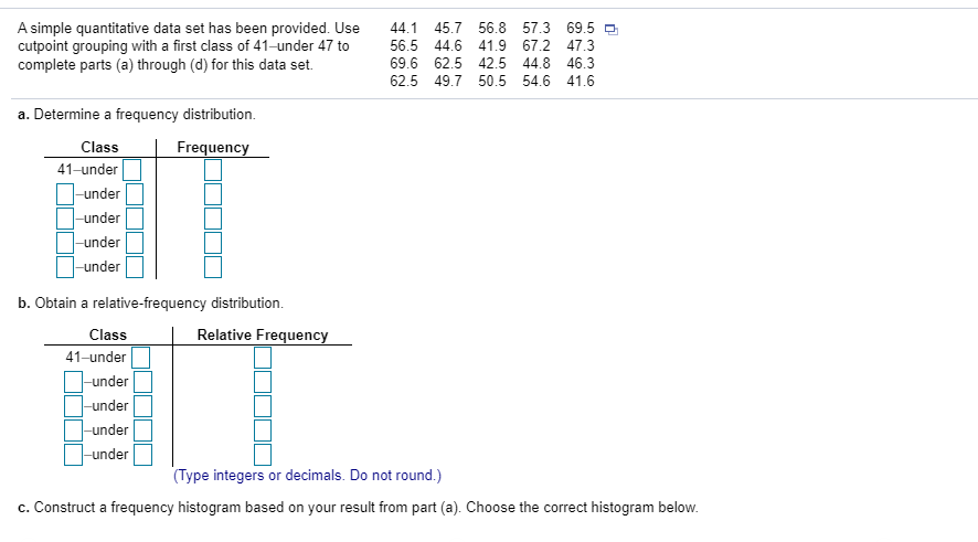Solved A simple quantitative data set has been provided. Use | Chegg.com