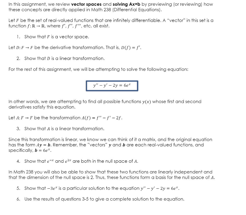 Solved In this assignment, we review vector spaces and | Chegg.com
