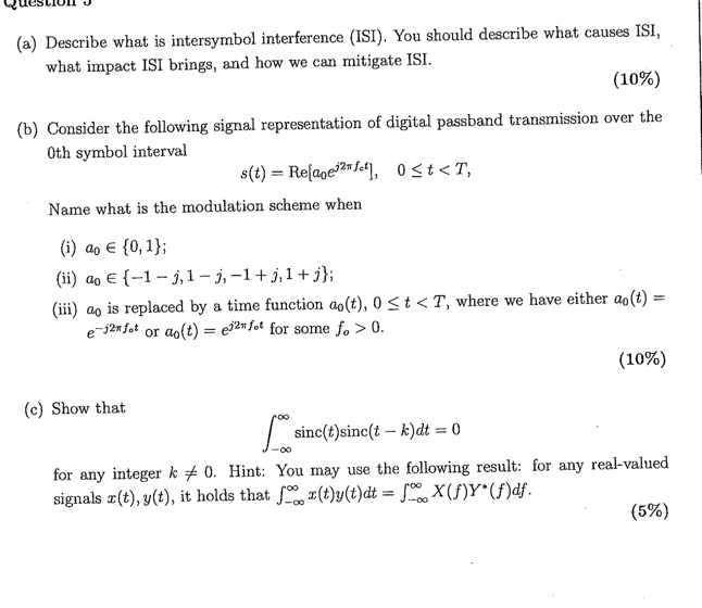 (a) Describe what is intersymbol interference (ISI). | Chegg.com