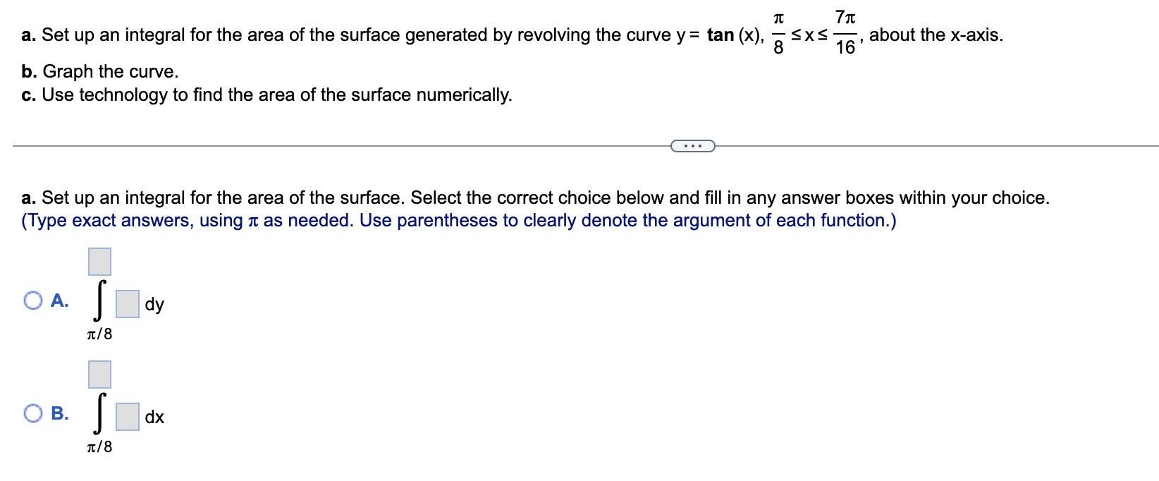 Solved a. Set up an integral for the area of the surface | Chegg.com