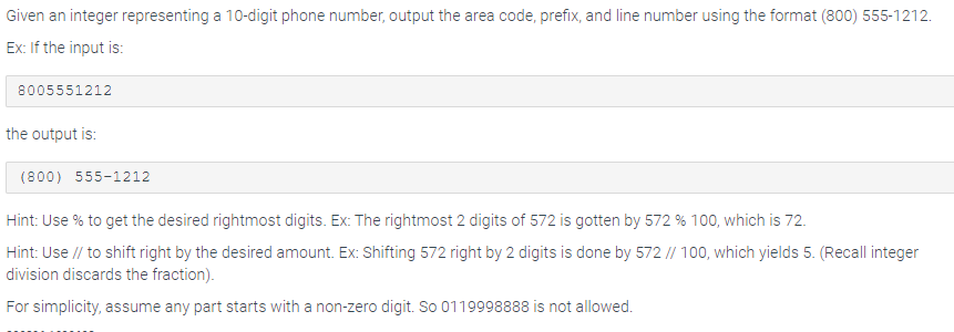 Solved Given an integer representing a 10-digit phone | Chegg.com Solved Given an integer representing a 10-digit phone | Chegg.com