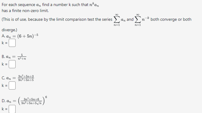 Solved For each sequence an find a number k such that nkan | Chegg.com