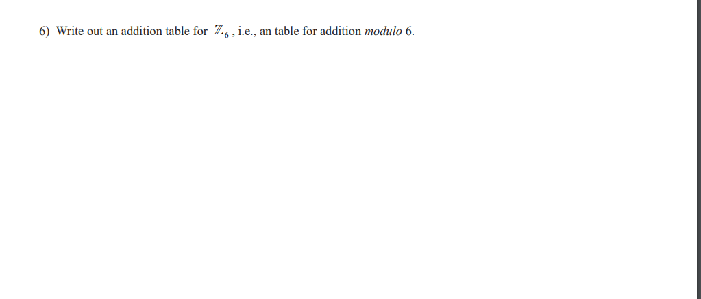 Solved 6) Write out an addition table for Z6, i.e., an table | Chegg.com