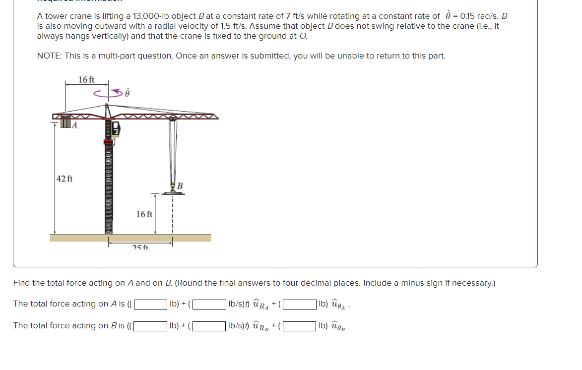 Solved A tower crane is lifting a 13,000-lb object B at a | Chegg.com