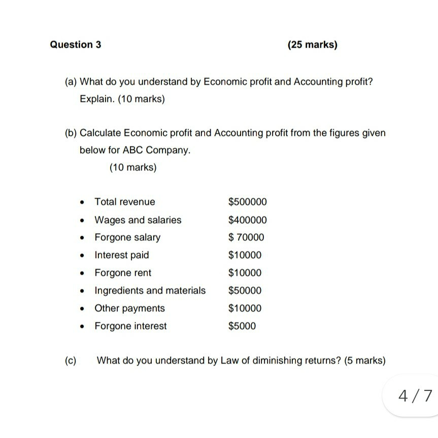 Solved What do you understand by Economic profit and | Chegg.com