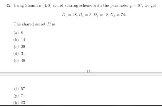 42 Using Shamirs 48 Secret Sharing Scheme With