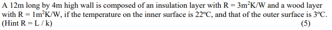 Solved A 12m long by 4m high wall is composed of an | Chegg.com