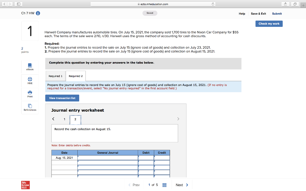 Solved il ezto.mheducation.com Ch 7 HW A Saved Help Save & | Chegg.com