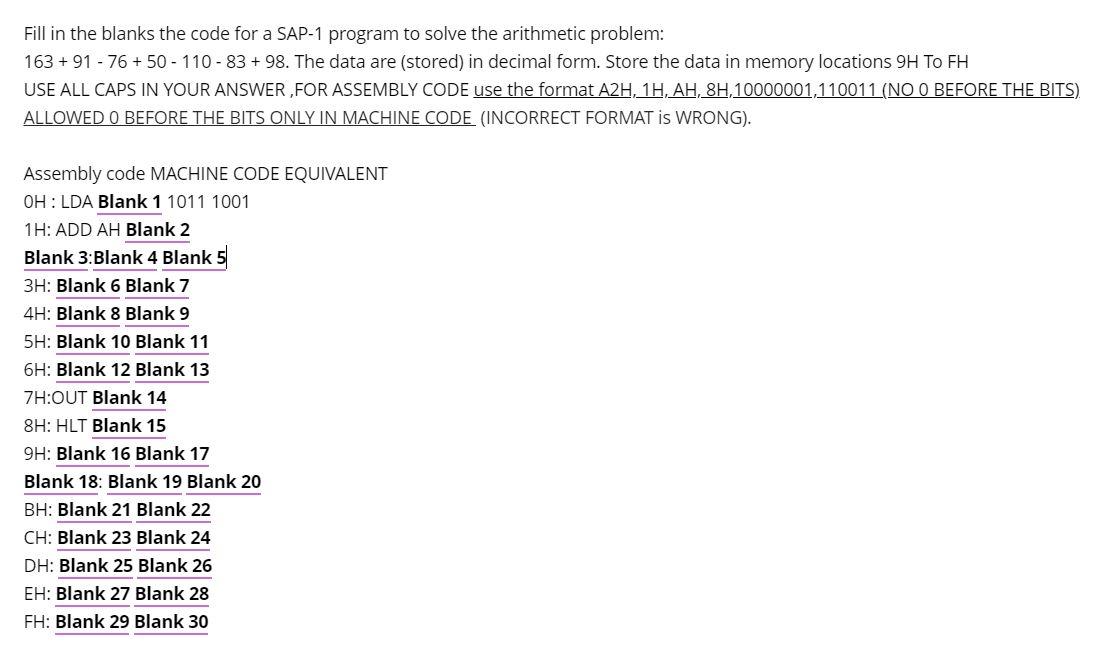 Solved Fill in the blanks the code for a SAP-1 program to | Chegg.com