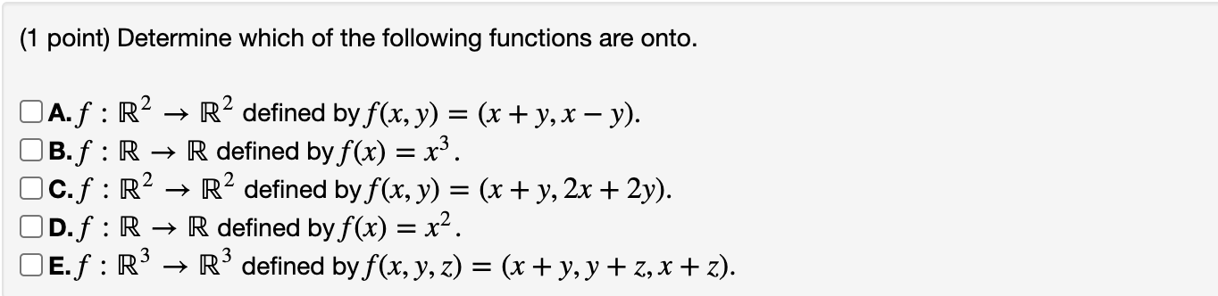 Solved (1 point) Determine which of the following functions | Chegg.com