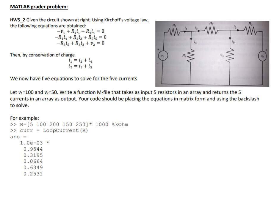 Solved MATLAB grader problem: HW5_2 Given the circuit shown | Chegg.com