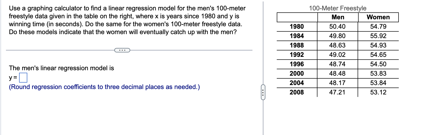 Solved Use a graphing calculator to find a linear regression | Chegg.com