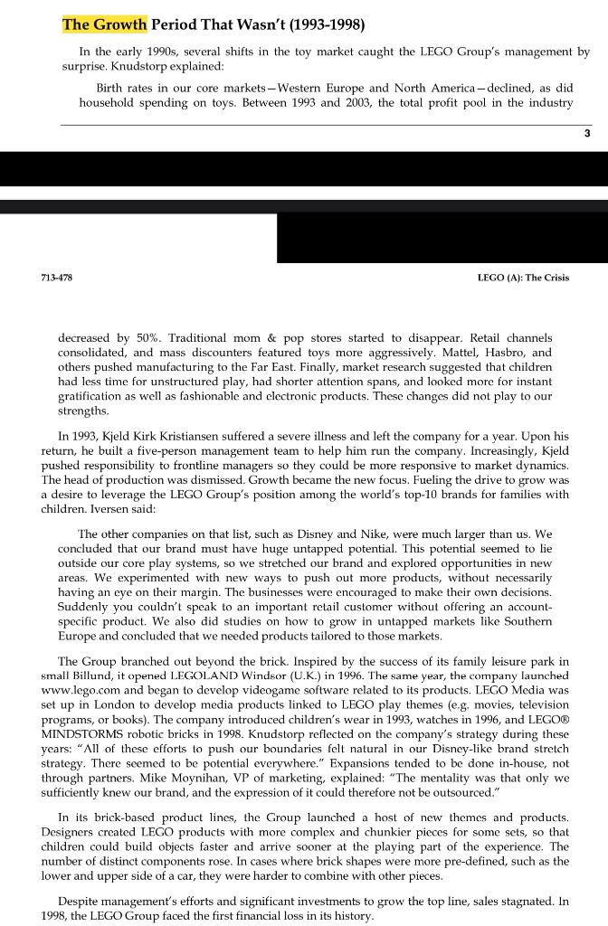 Solved According to LEGO: The Crisis By: Jan W. Rivkin, | Chegg.com