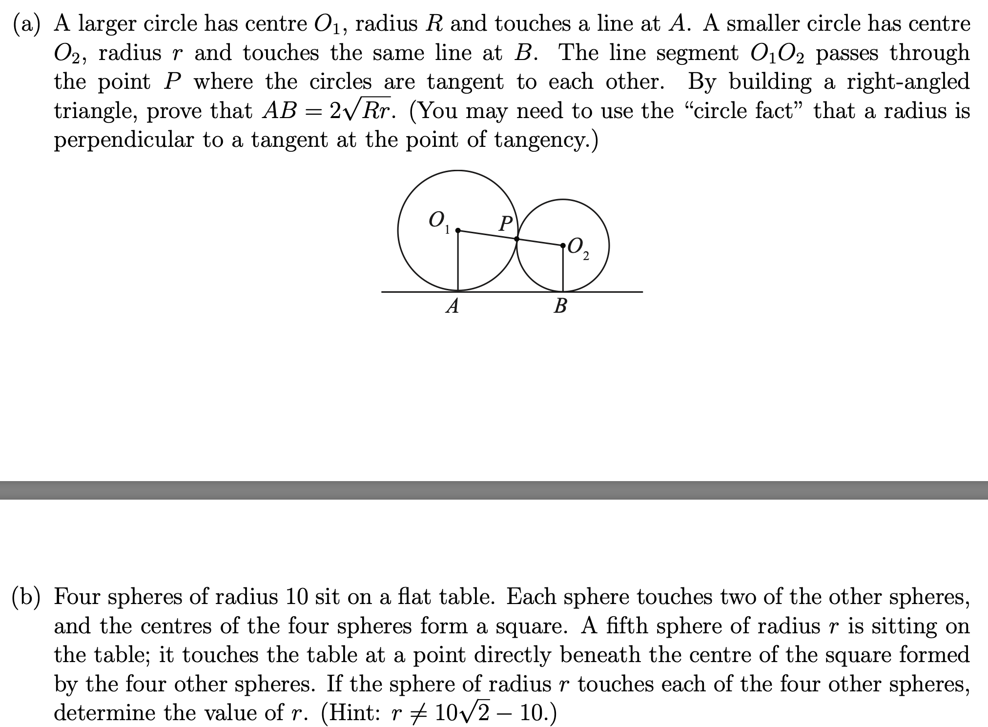 Solved (a) ﻿A larger circle has centre O1, ﻿radius R ﻿and | Chegg.com