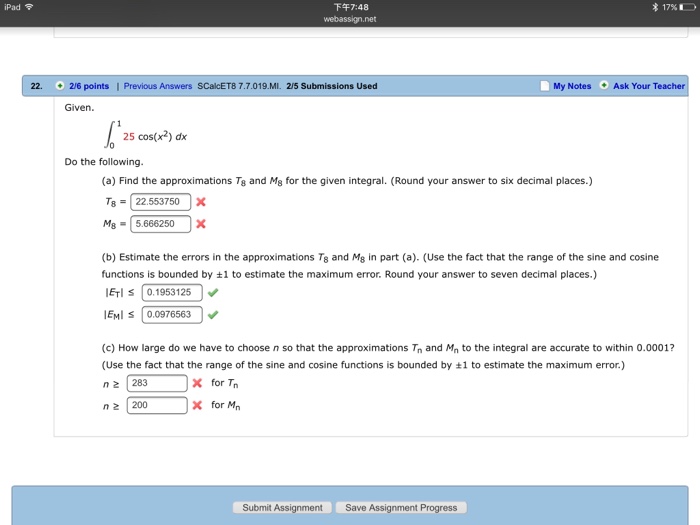 Solved iPad令 下午7:48 * 17% D 22 2/6 points | Previous Answers | Chegg.com