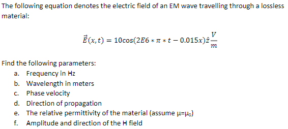 Solved The following equation denotes the electric field of | Chegg.com