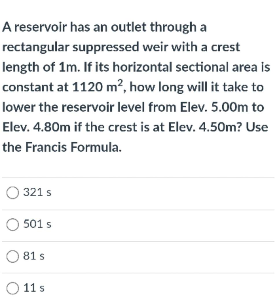 Solved A reservoir has an outlet through a rectangular | Chegg.com