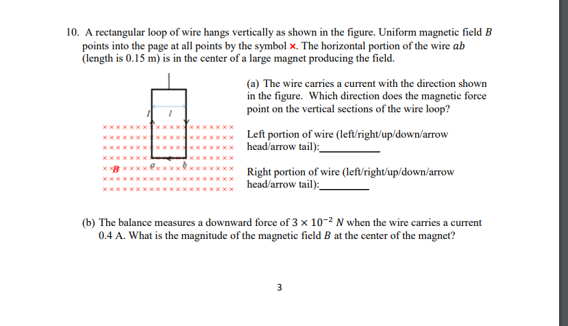 Solved 10. A rectangular loop of wire hangs vertically as | Chegg.com