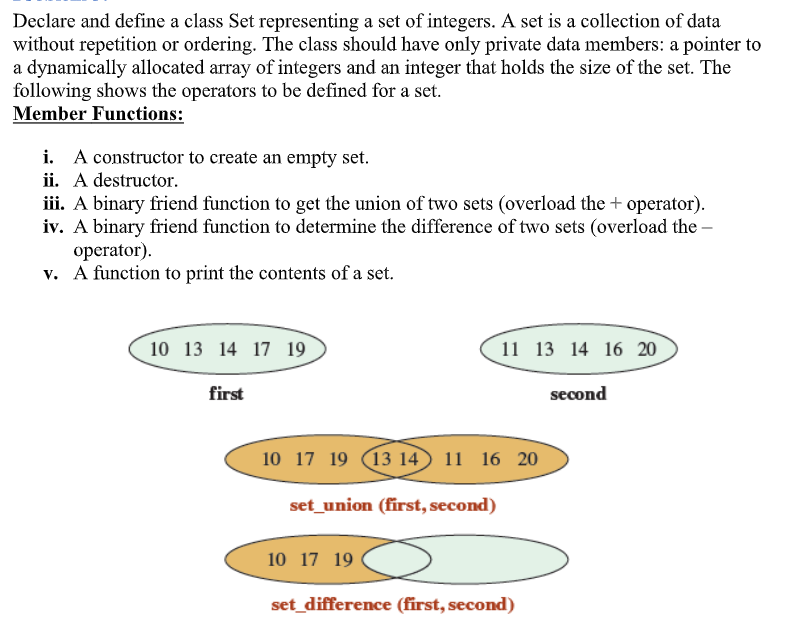 Solved Declare and define a class Set representing a set of | Chegg.com