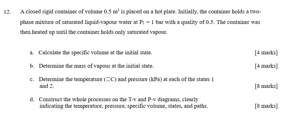 12. ﻿A closed rigid container of volume | Chegg.com