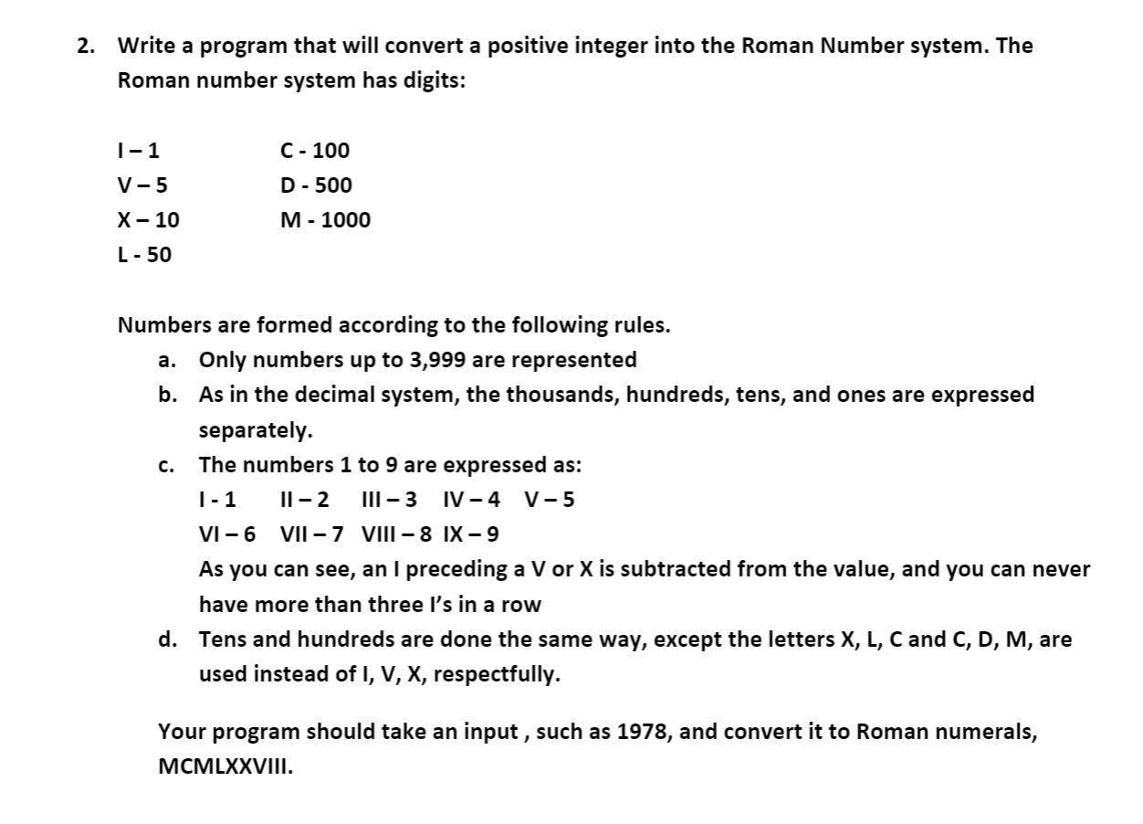 Solved COMP SCI 1 assignment help roman numerals. There's | Chegg.com