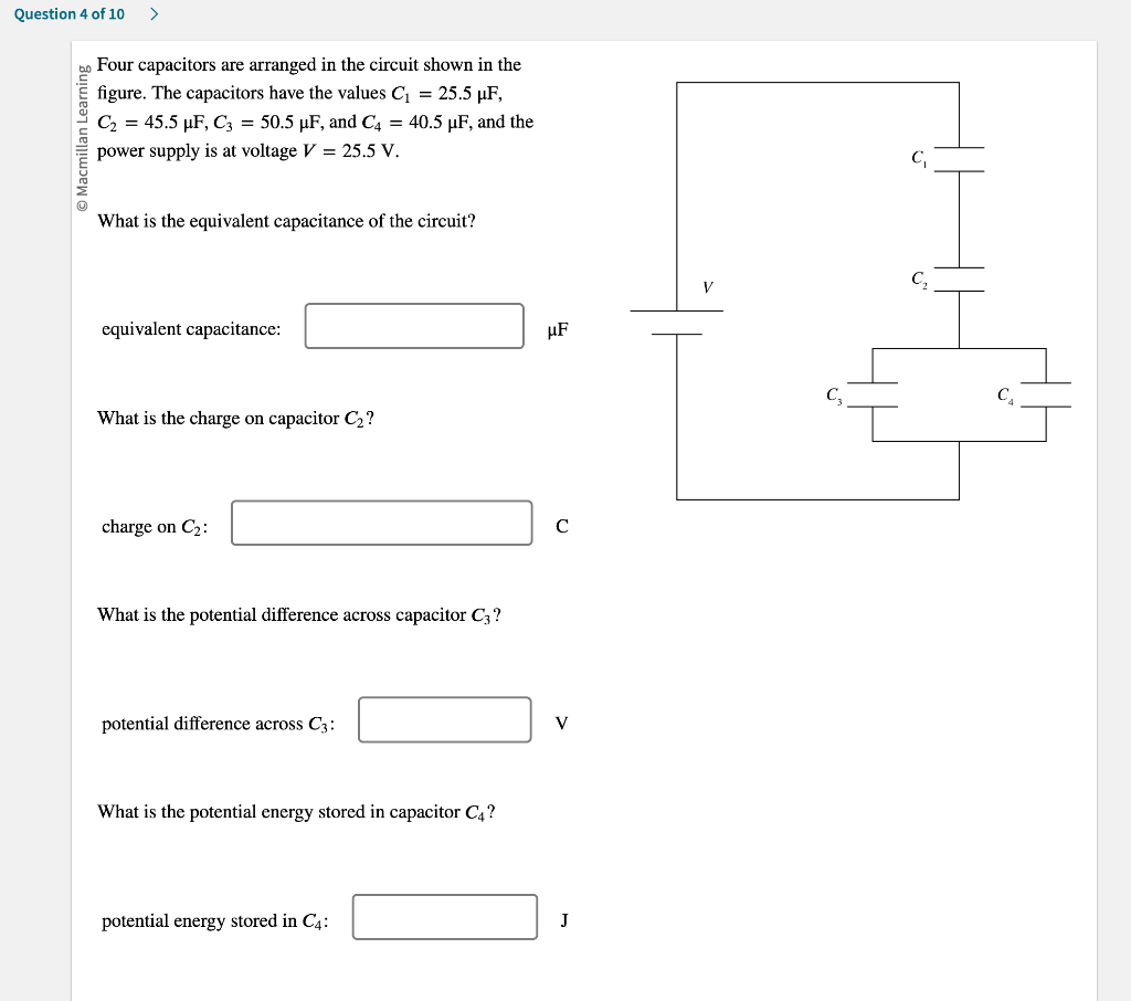 [Solved]: Four capacitors are arranged in the circuit show