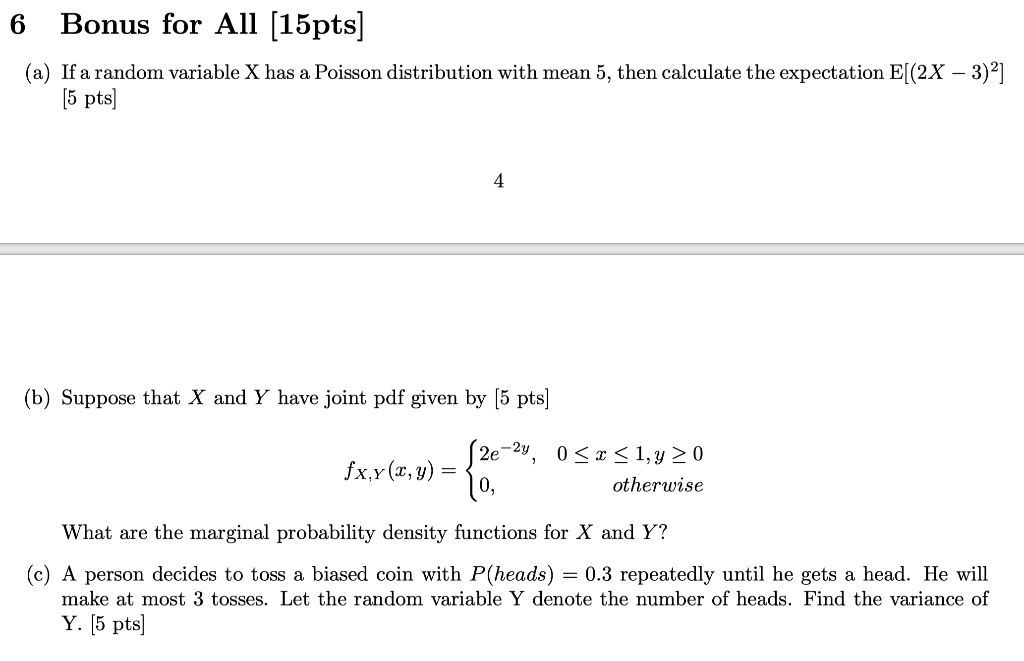 Solved 6 Bonus for All (15pts] (a) If a random variable X | Chegg.com