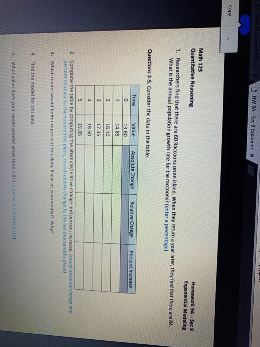 Solved Copy Math 123 Quantitative Reasoning Homework 9A-Sec | Chegg.com