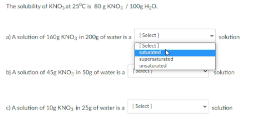 Solved The solubility of KNO, at 25°C is 80 g KNO, /100g | Chegg.com