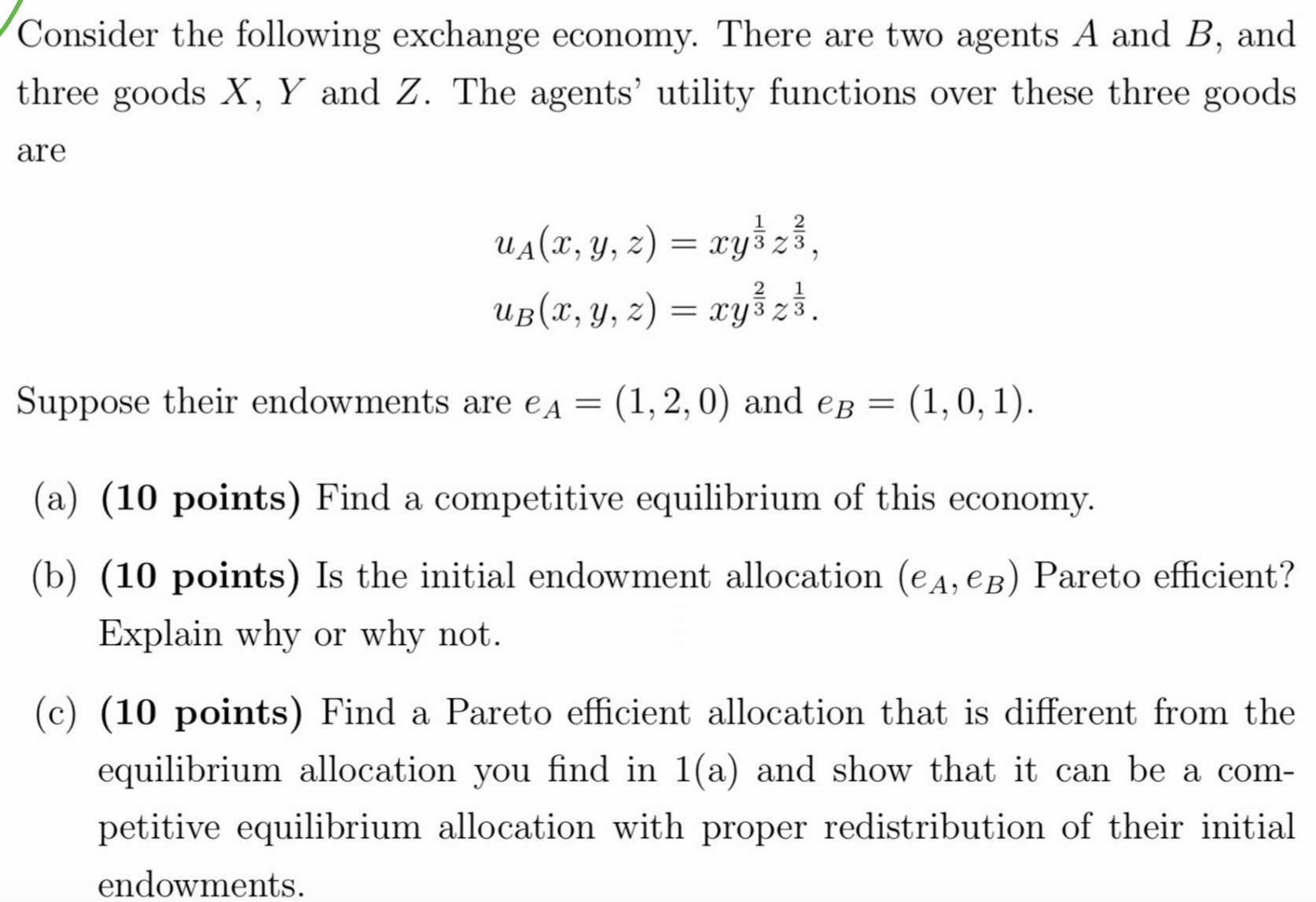 Solved Consider the following exchange economy. There are | Chegg.com