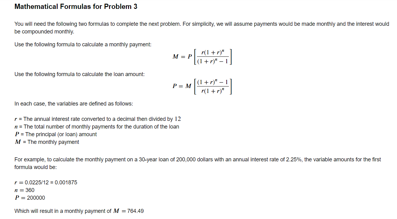 Solved Mathematical Formulas for Problem 3 You will need the | Chegg.com