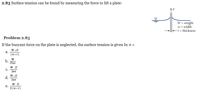 Solved 2.83 Surface tension can be found by measuring the | Chegg.com